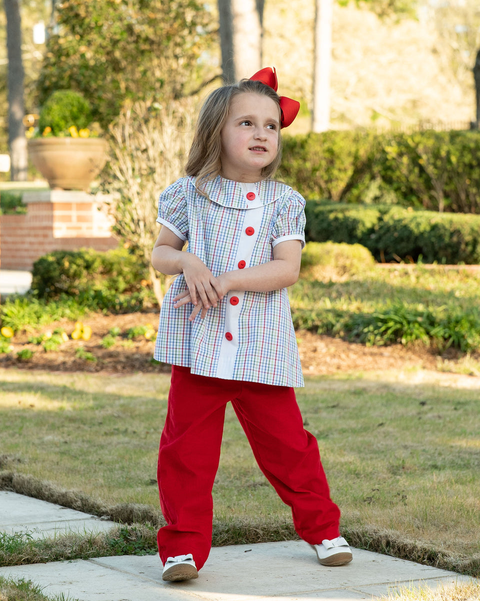 Chaney Set in Multi-Colored Plaid with Red Featherwale Corduroy Pant ...